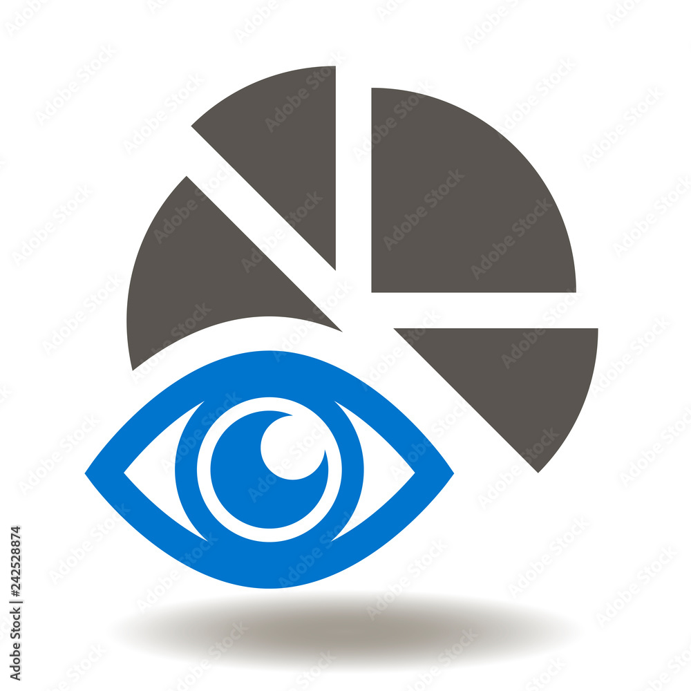 Circle diagram eye icon vector. Pie chart surveillance predictive ...