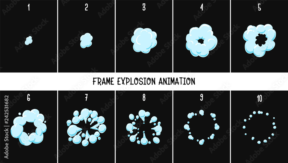 2d classic Animation explosion. Animation of smoke. Sprite for games ...