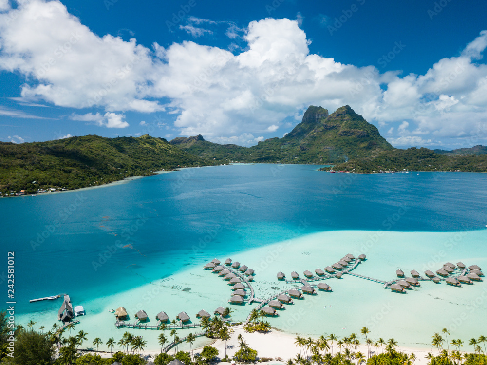 Stock-Foto „Aerial image from a drone of blue lagoon and Otemanu ...