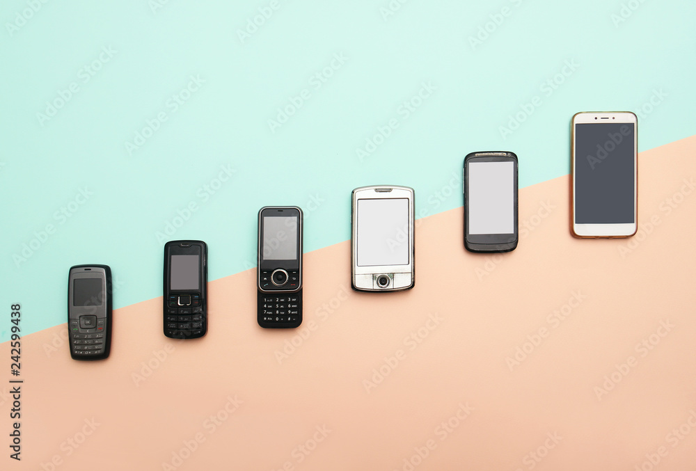 evolution of cell phones. Technology development telephone and pda ...