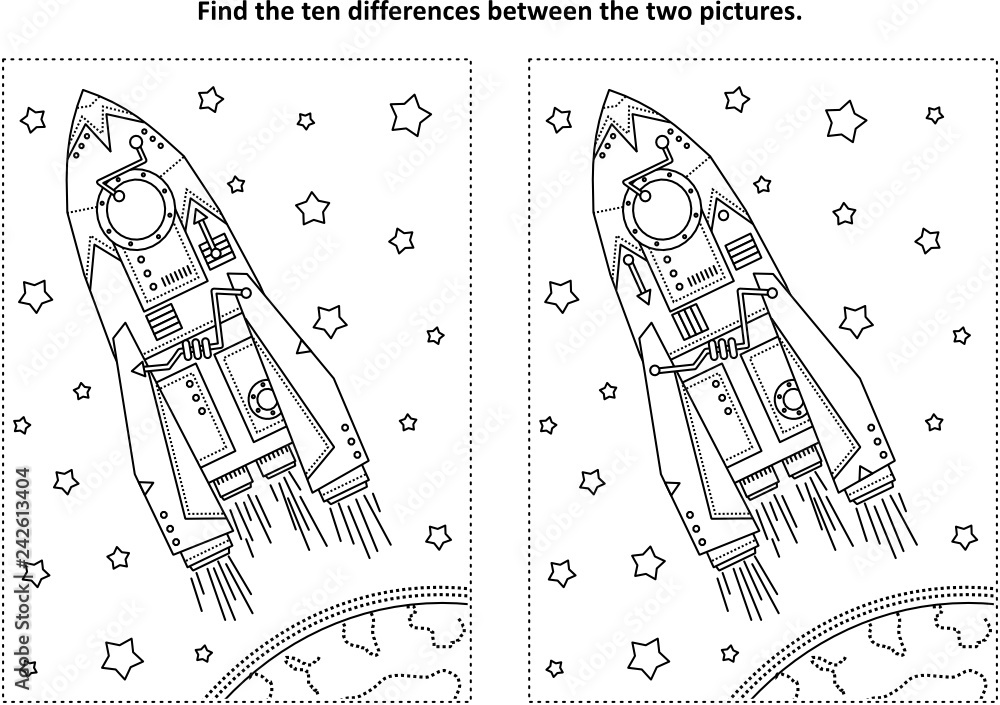 Space exploration themed find the ten differences picture puzzle and ...