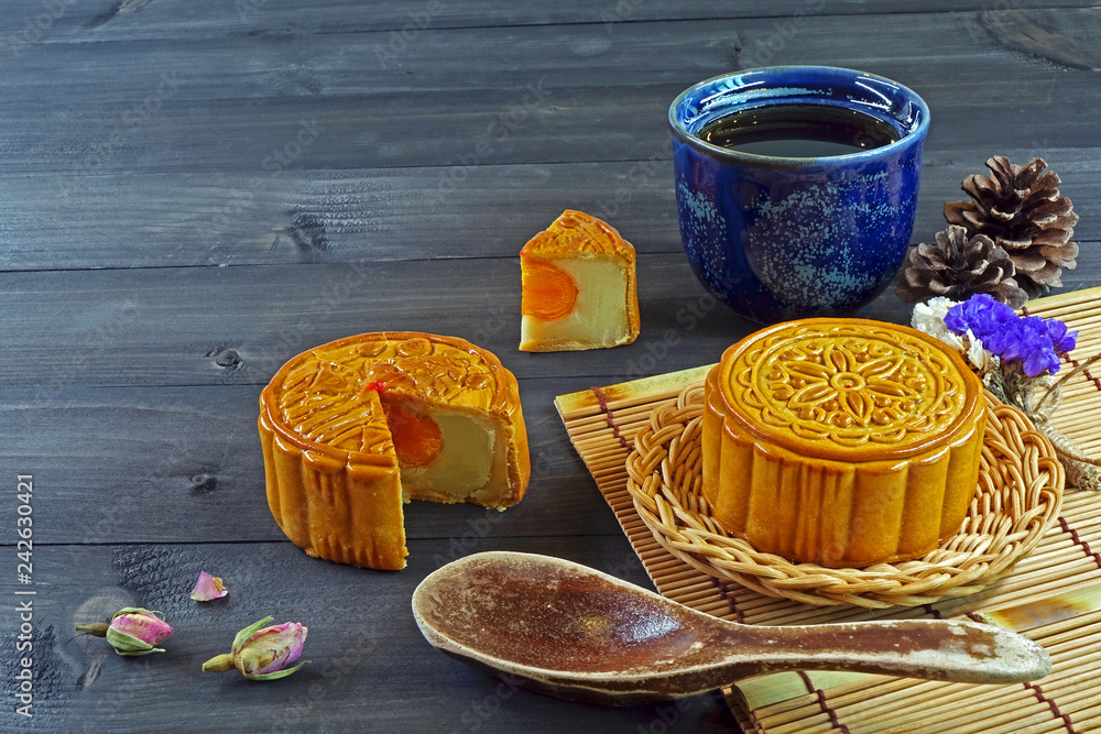 Moon cake for Mid autumn festival , Retro vintage style of Chinese ...