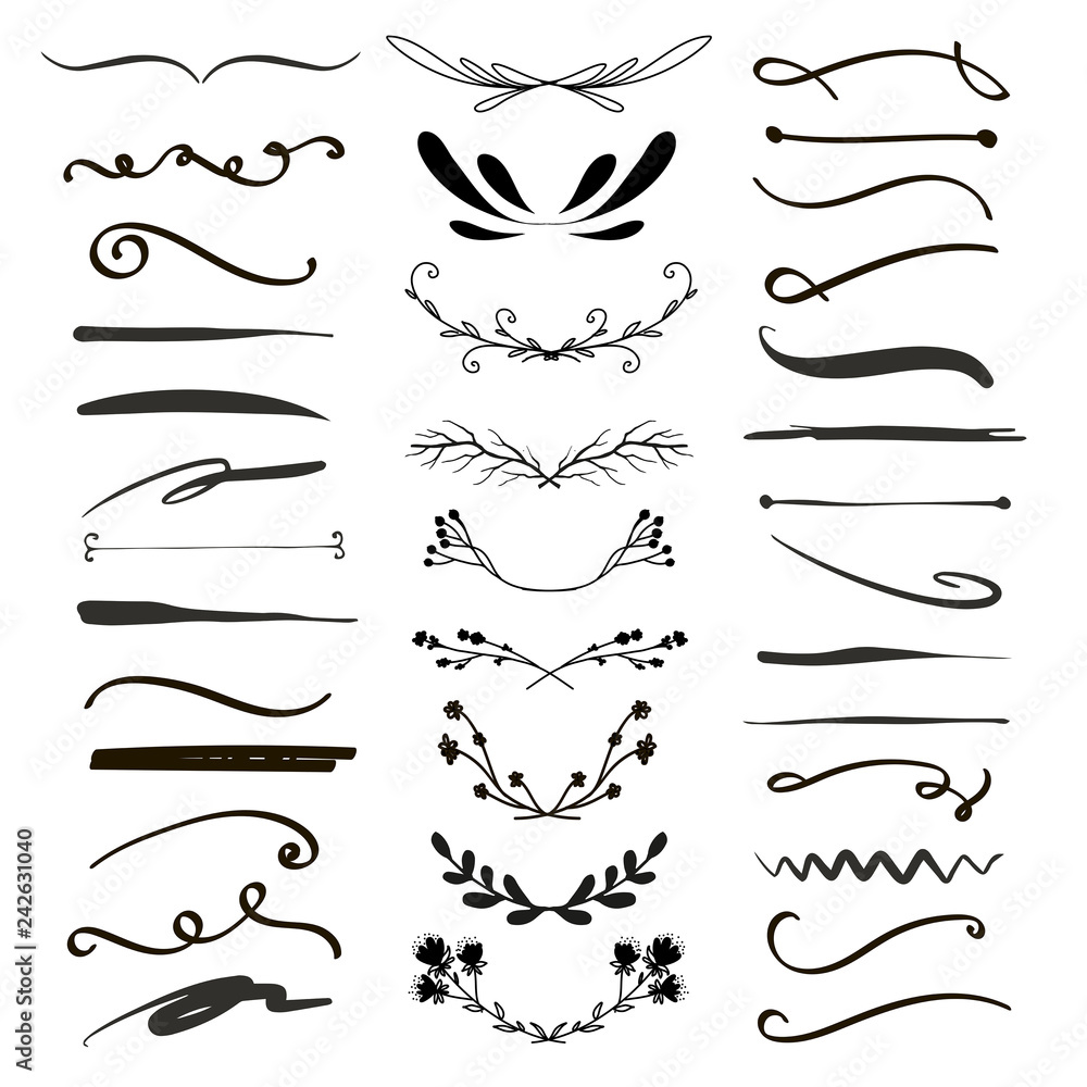 Line borders, text dividers and laurel design elements. Vector ...