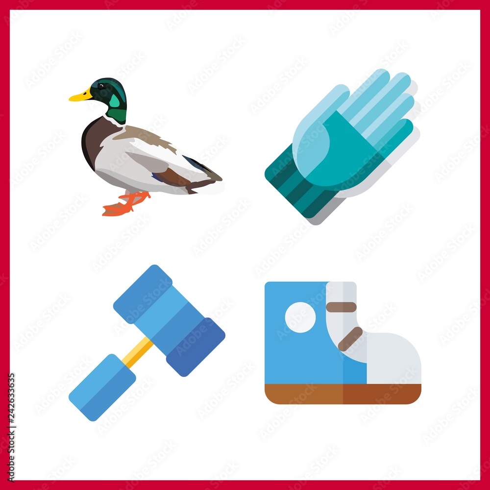4 rubber icon. Vector illustration rubber set. hammer and duck icons ...
