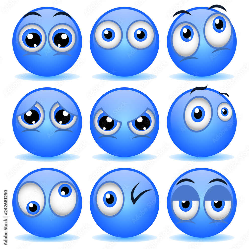Cute blue face emoticon set. Stock Vector | Adobe Stock