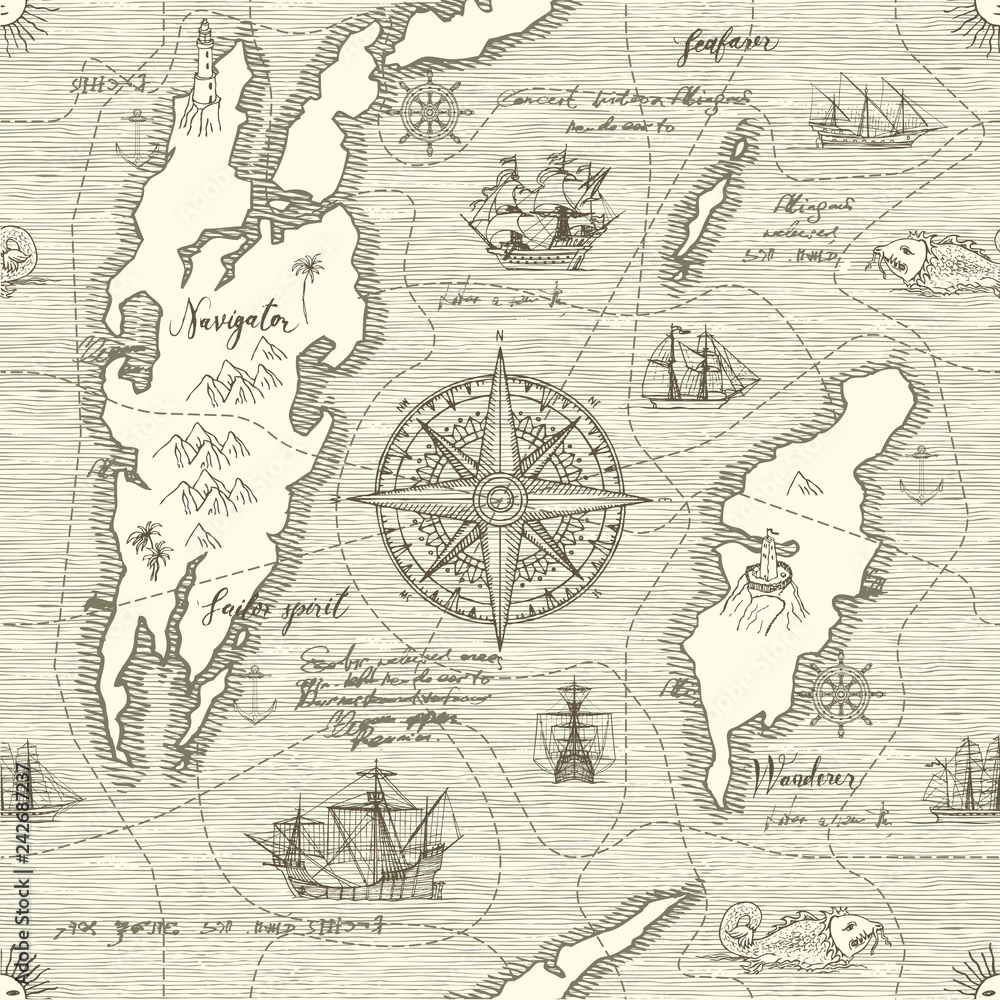 Vector abstract seamless background on the theme of travel, adventure ...