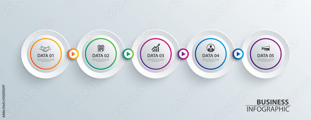 Infographics timeline circle paper with 5 data horizontal template ...
