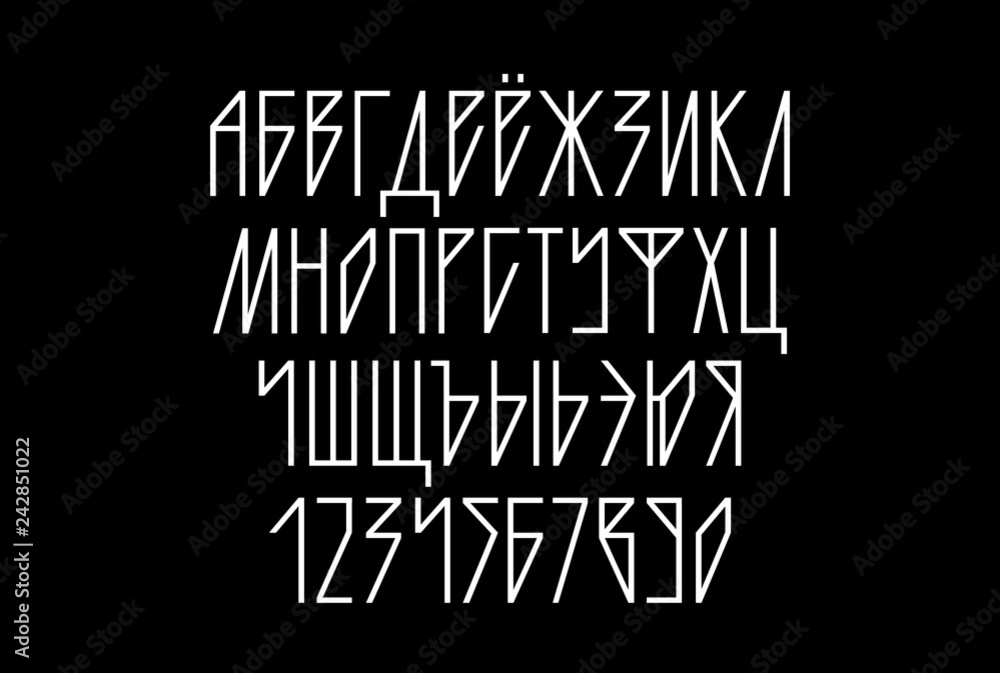 Sharp gothic neon linear tube font, uppercase and lowercase geometric ...