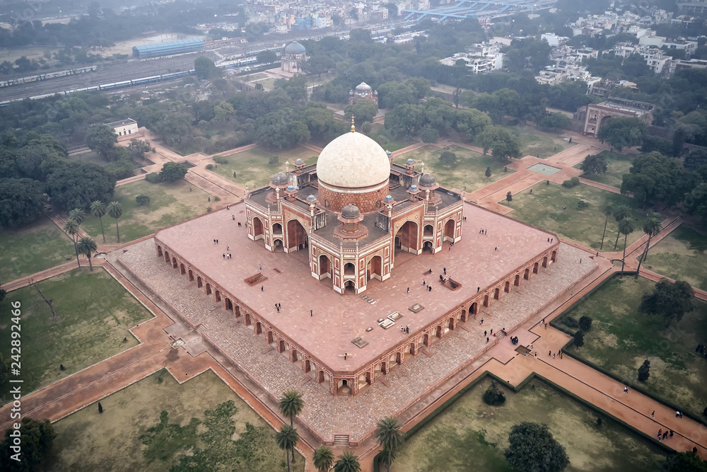 Aerial view of the Humayun's Tomb in Delhi, India. Humayun's tomb is ...