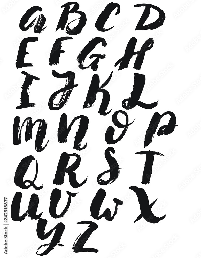 VECTOR Calligraphy letters of English alphabet drawn with dry brush ...