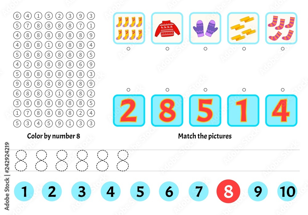 Kids learning material. Worksheet for learning numbers. Number 8 ...
