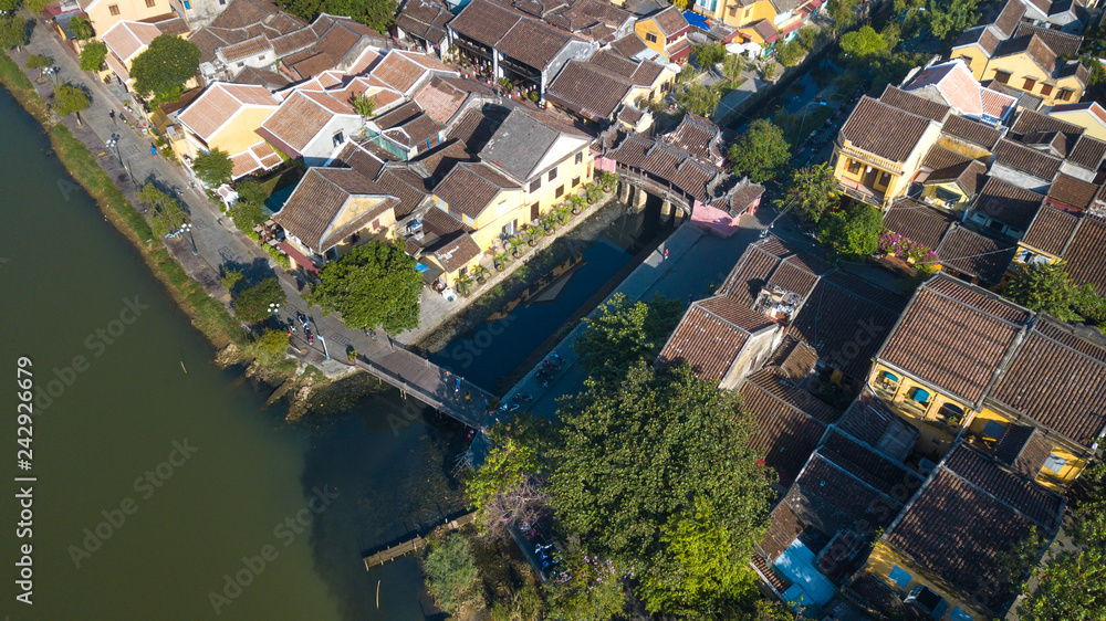 Aerial view panorama Chua Cau (the Pagoda Bridge) or The Japanese ...