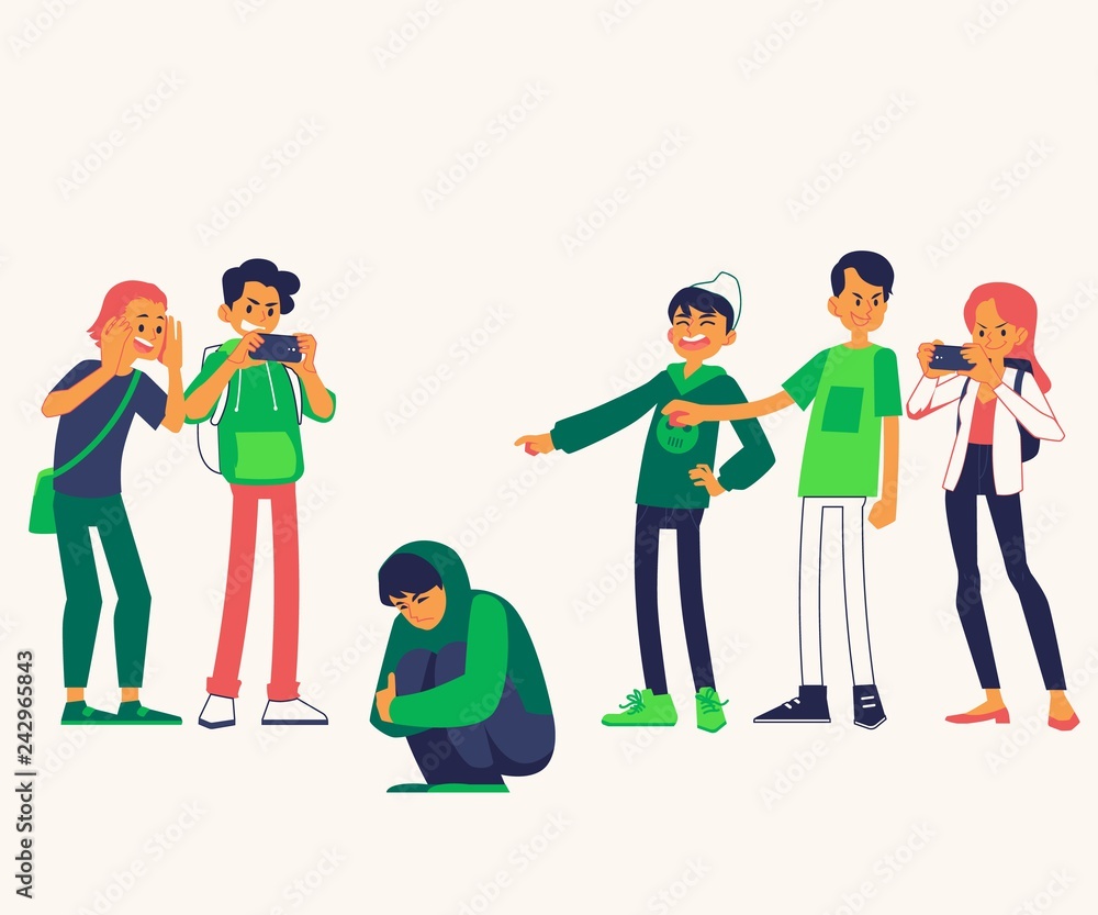 Vector concept of bullying and teen harassment. Lonely young man victim ...