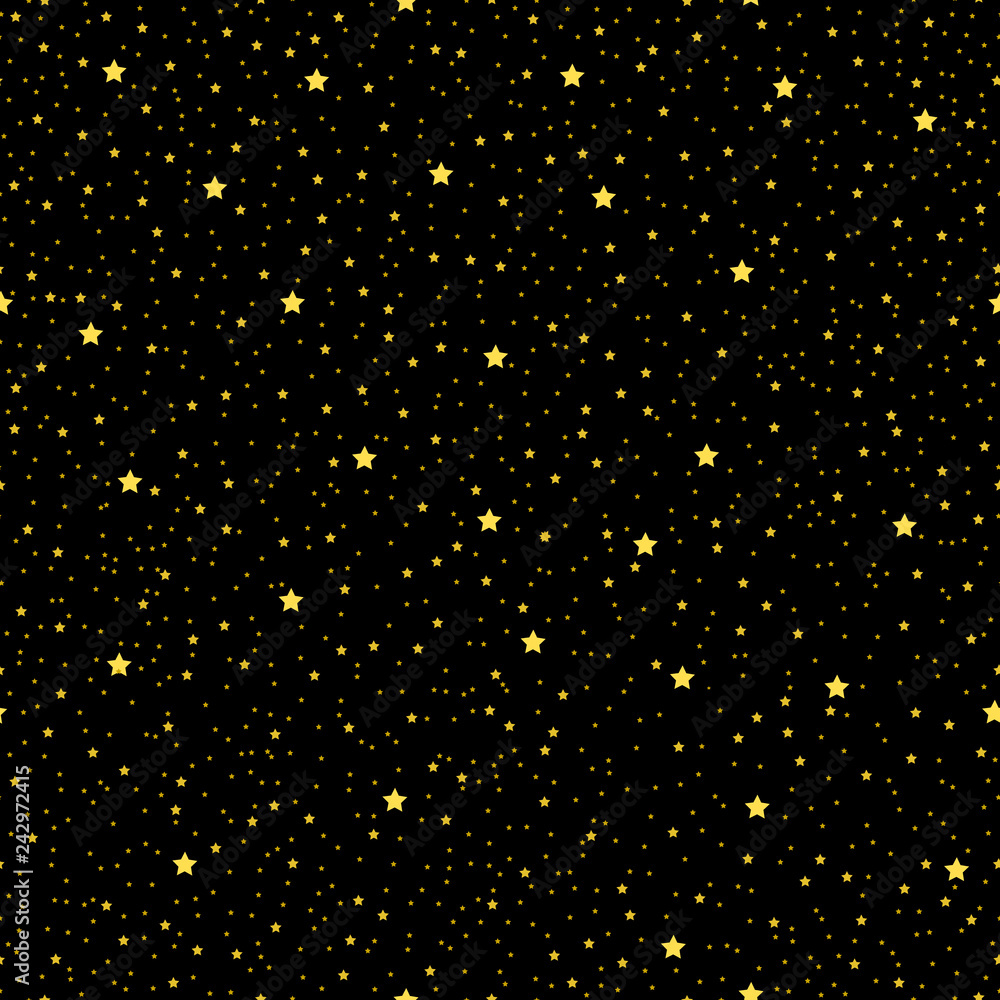 Seamless pattern with yellow stars different sizes on black background ...