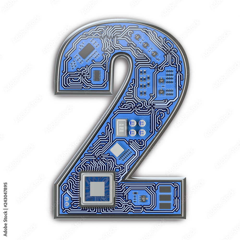 Number 2 two, Alphabet in circuit board style. Digital hi-tech letter ...