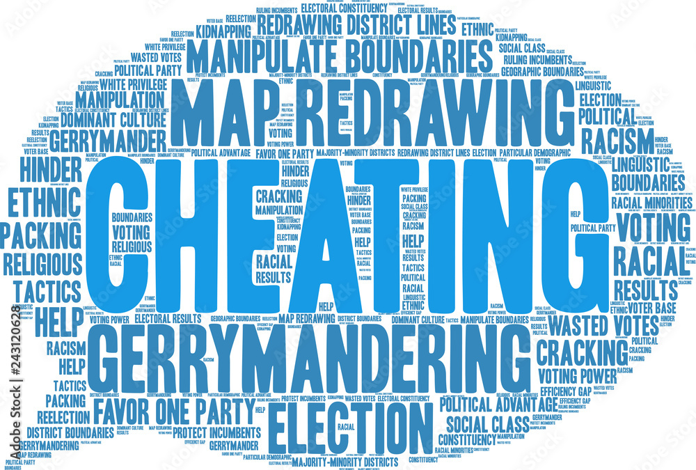 Cheating with Gerrymandering Word Cloud on a white background. Stock ...