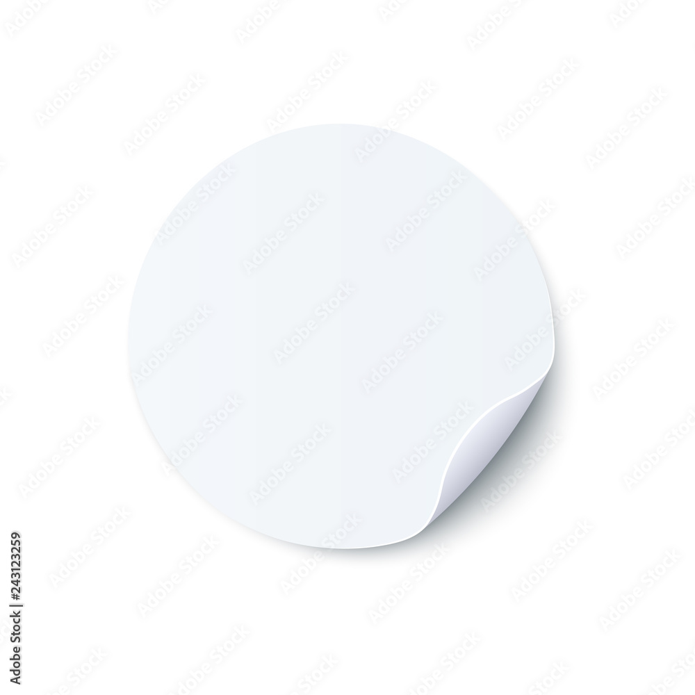 Vector illustration of round blank white sticker with folded edge in ...