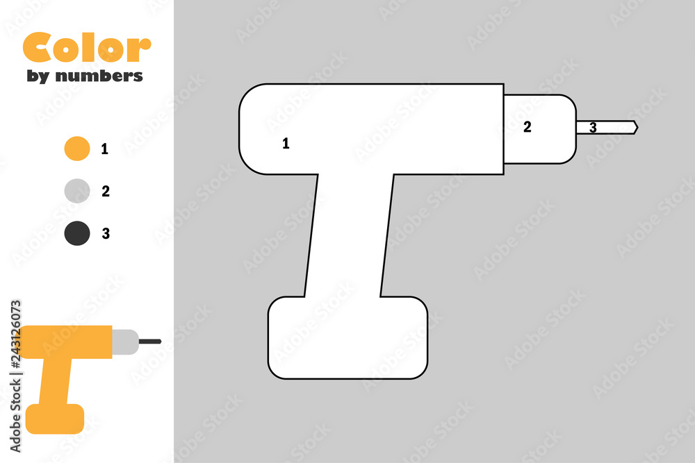 Стоковий вектор Screwdriver in cartoon style, color by number ...