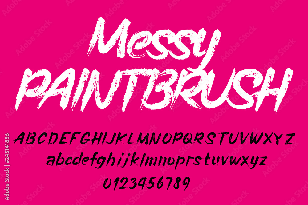 Messy paintbrush alphabet font. Uppercase and lowercase handwritten ...