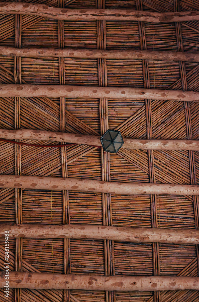 Maroccan wooden twig ceiling. Bamboo ceiling in african house ...