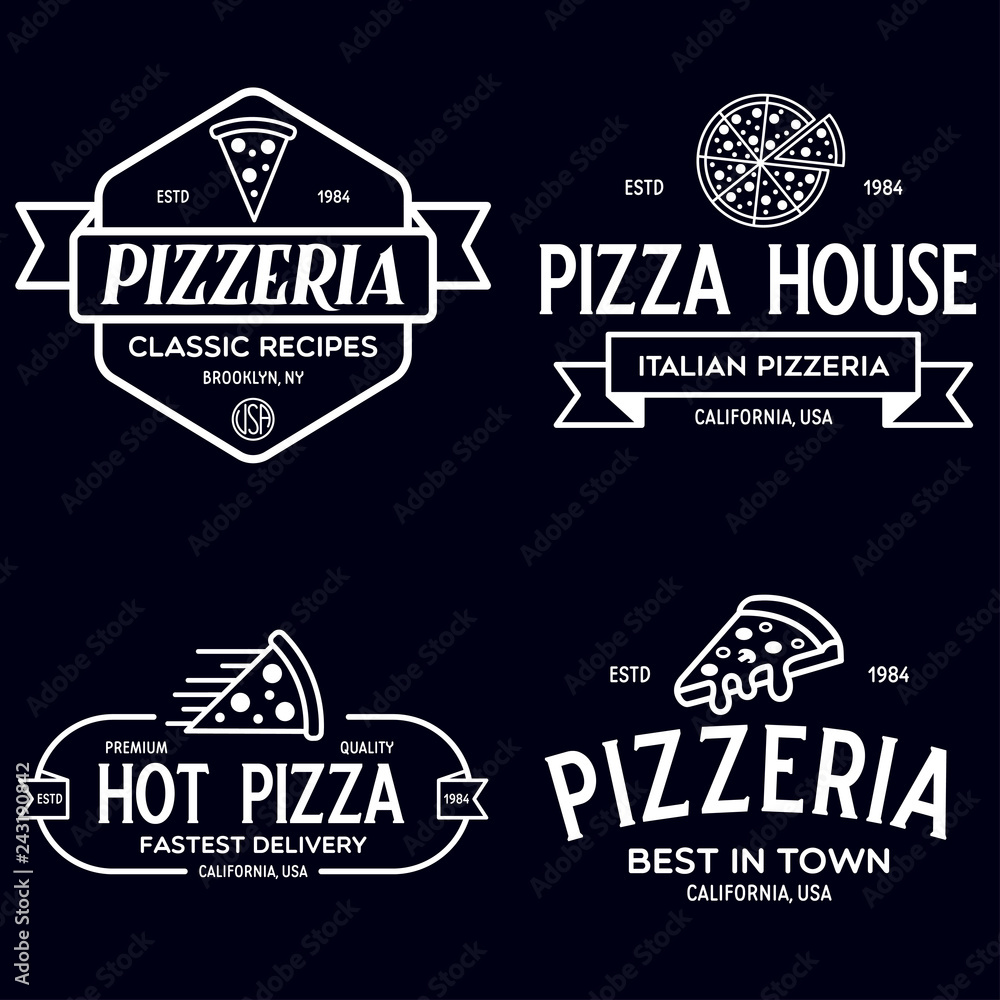 Set of pizza logo, badges, banners, emblems for fast food restaurant ...