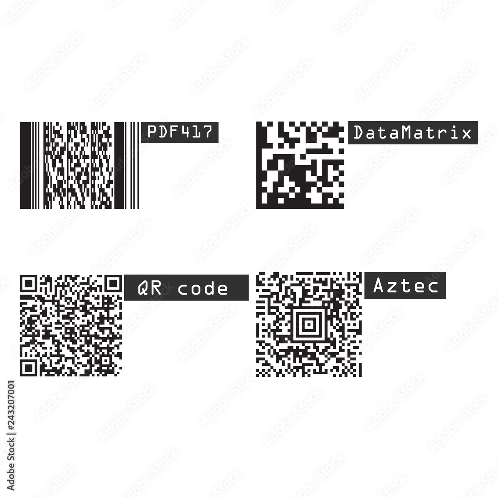 Universal product code barcode types realistic set vector illustration ...
