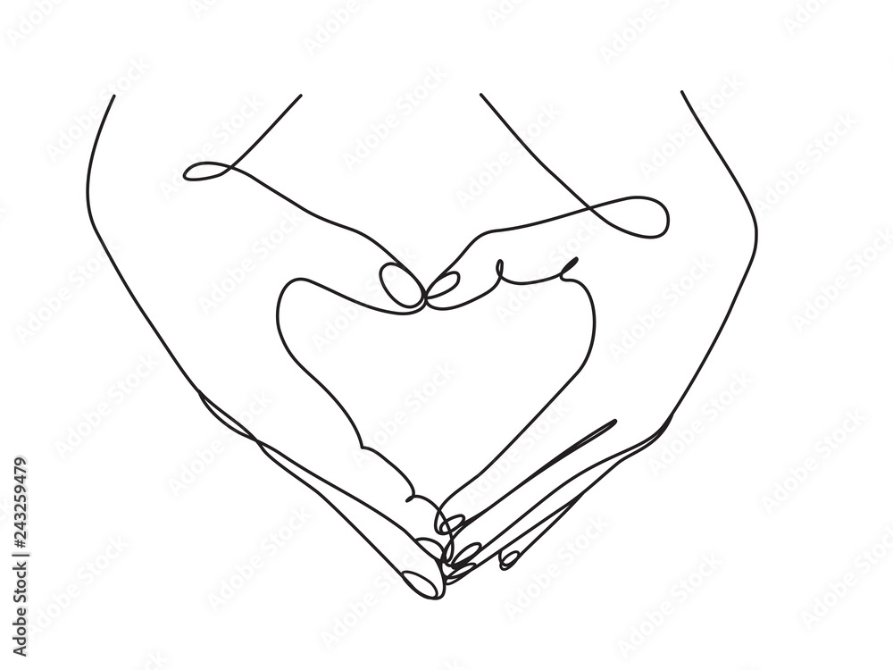 continuous line drawing of hands showing love sign Stock Illustration ...