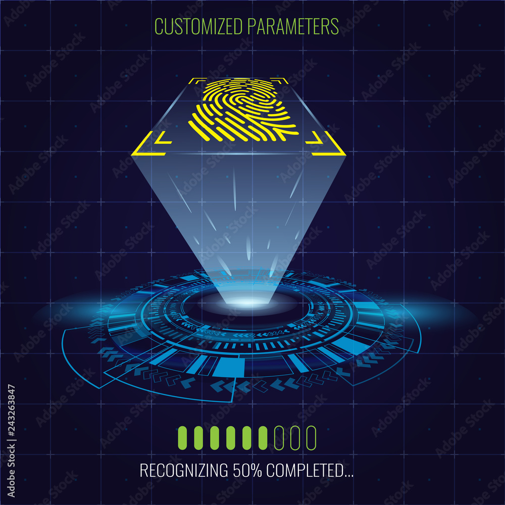 Digital fingerprint identification system with lighting and circle hud ...