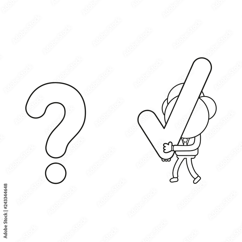 Vector illustration of businessman character carrying check mark to ...