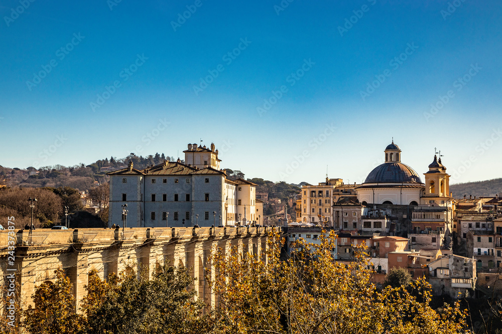 Photo Stock View of Ariccia, with the monumental bridge, the baroque ...