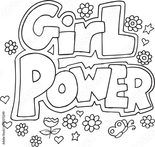Cute Girl Power Coloring Page Vector Illustration Art Stock Vector ...