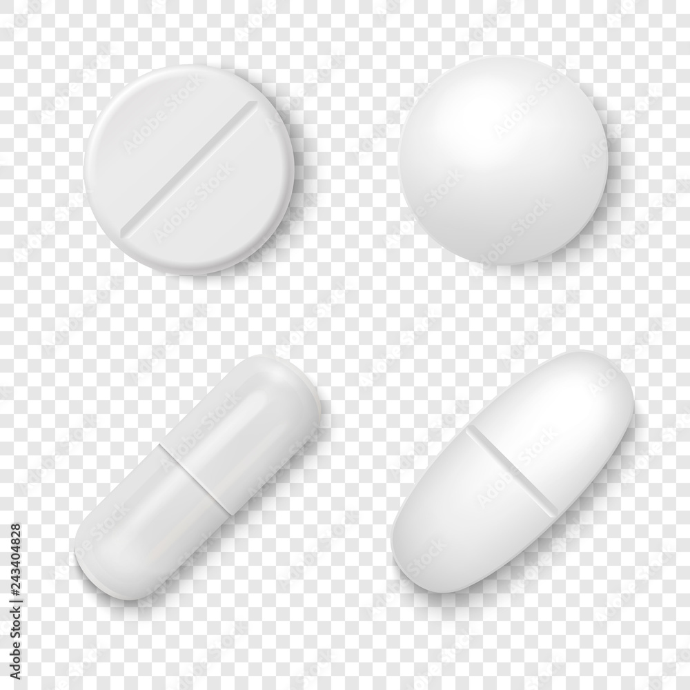Vector 3d Realistic White Medical Pill Icon Set Closeup Isolated on ...