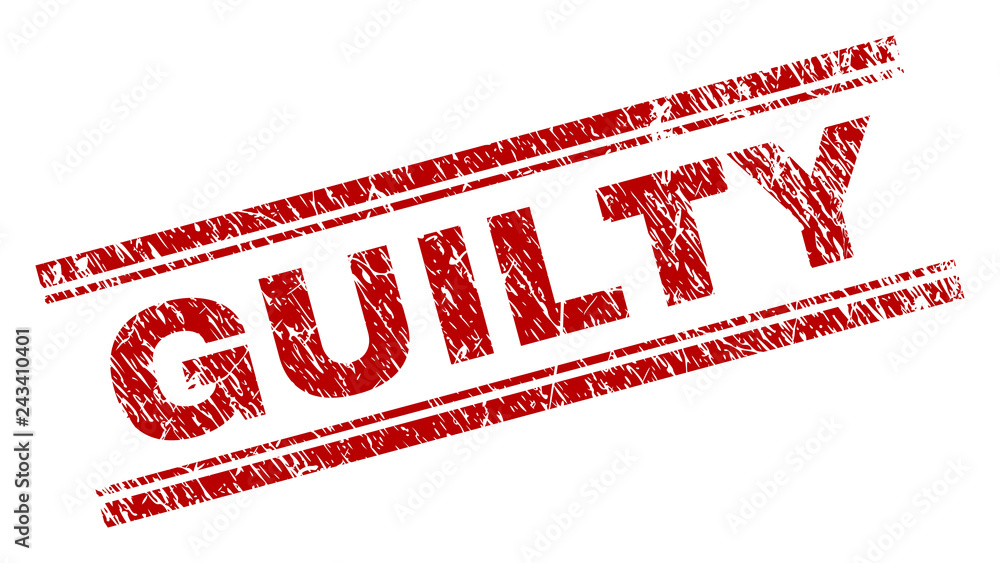 GUILTY seal print with grunge texture. Red vector rubber print of ...