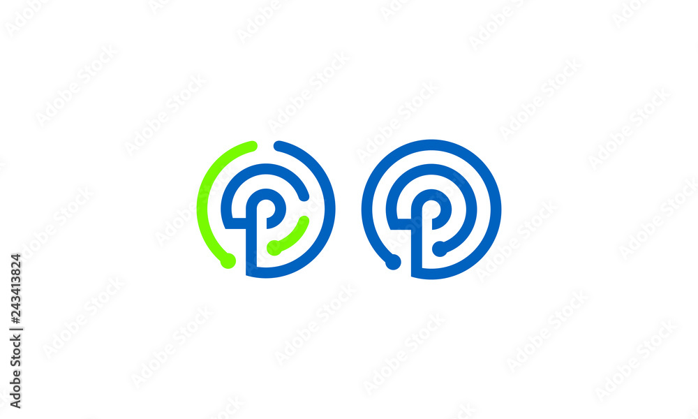 initial, abstract, business, icon, letter, technology, p, vector, logo ...