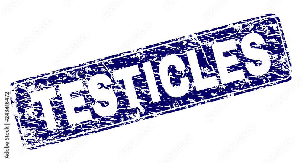 TESTICLES stamp seal print with distress texture. Seal shape is a ...