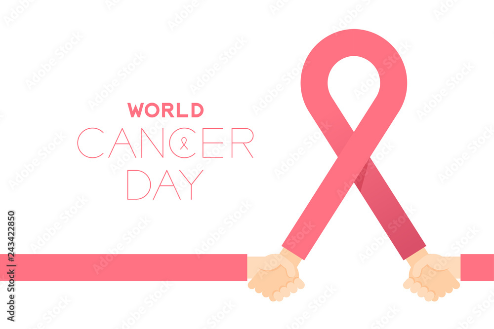 Pink ribbon breast cancer sign with Holding hands, World cancer day ...
