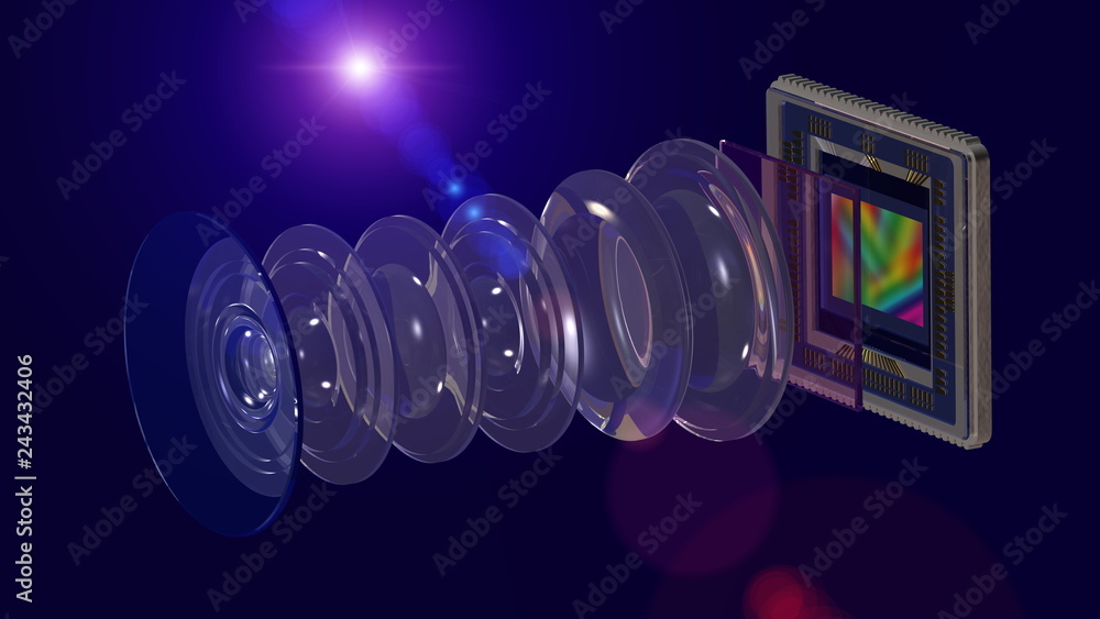 Mobile camera concept, lens and smartphone camera sensor, optical ...