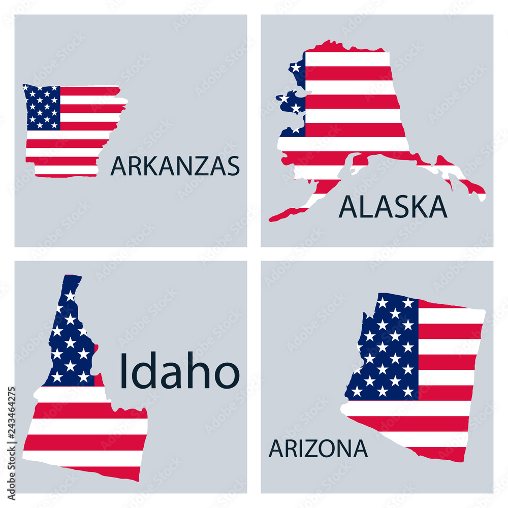 Poster map of United States of America with state names. Flag print map ...