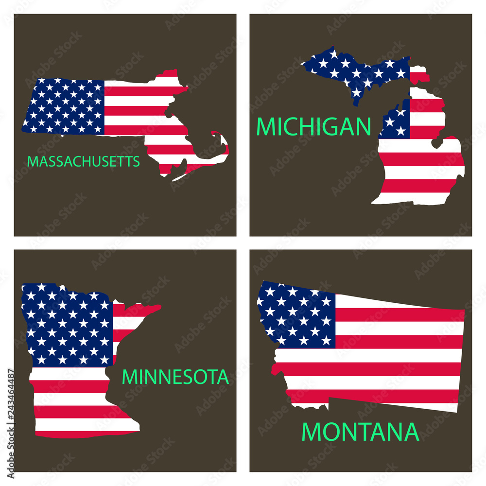 Poster map of United States of America with state names. Flag print map ...