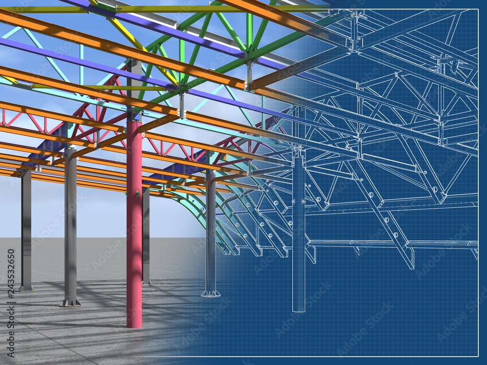 BIM model of metal structure. The building is made of metal structures ...