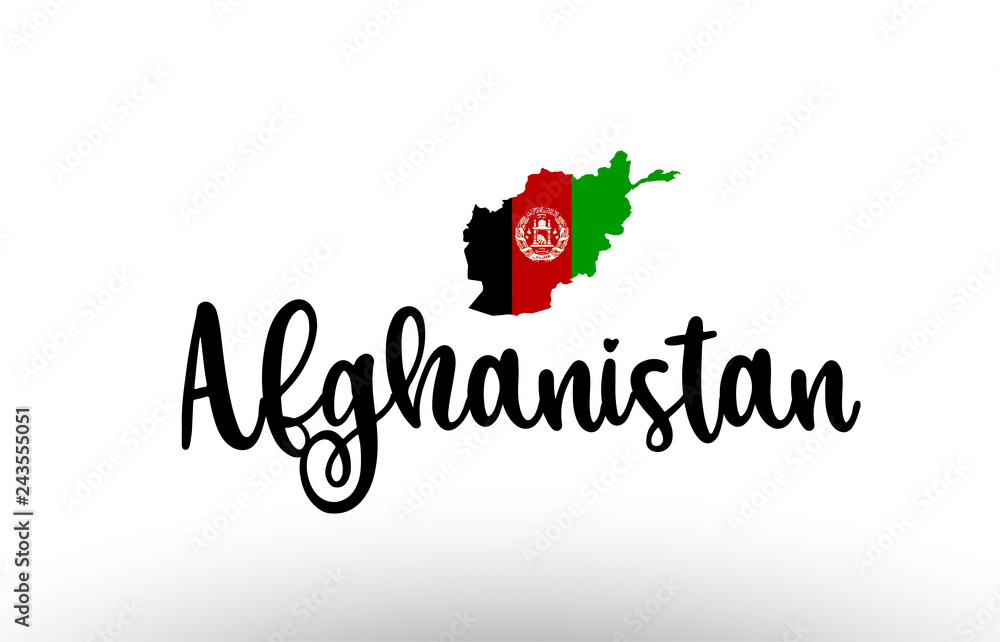 Afghanistan country big text with flag inside map concept logo Stock ...