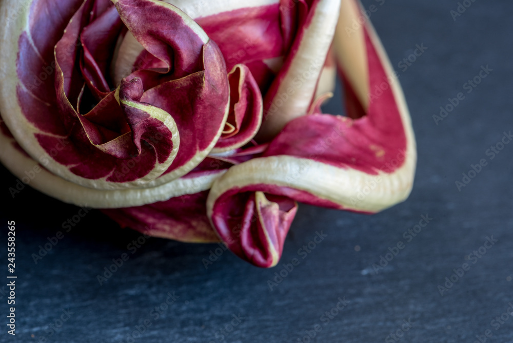 foreground of the tips of the leaves of a Treviso radicchio Stock Photo ...