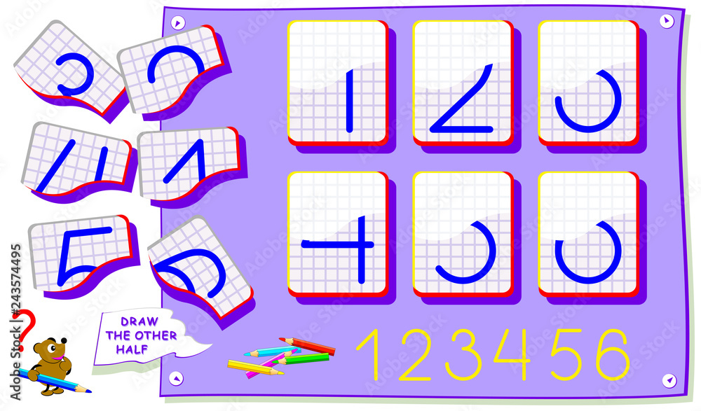 Educational page for kids. Need to paint the second parts of numbers ...