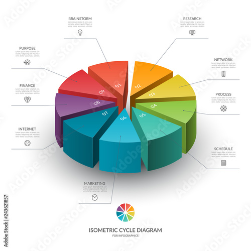 Isometric cycle diagram for infographics. Vector chart with 9 parts ...