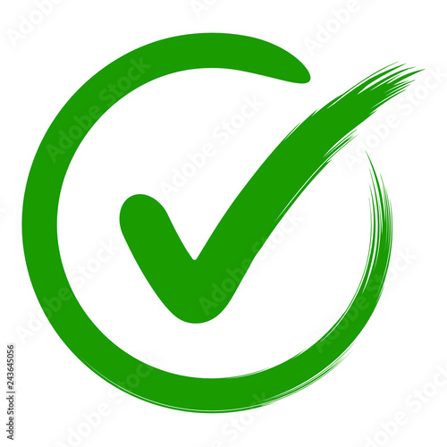 approval symbol check mark in a circle, drawn by hand, vector green ...