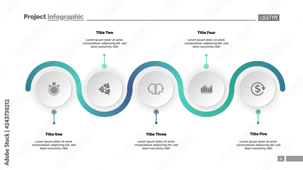 Five step process chart slide template. Business data. Progress ...