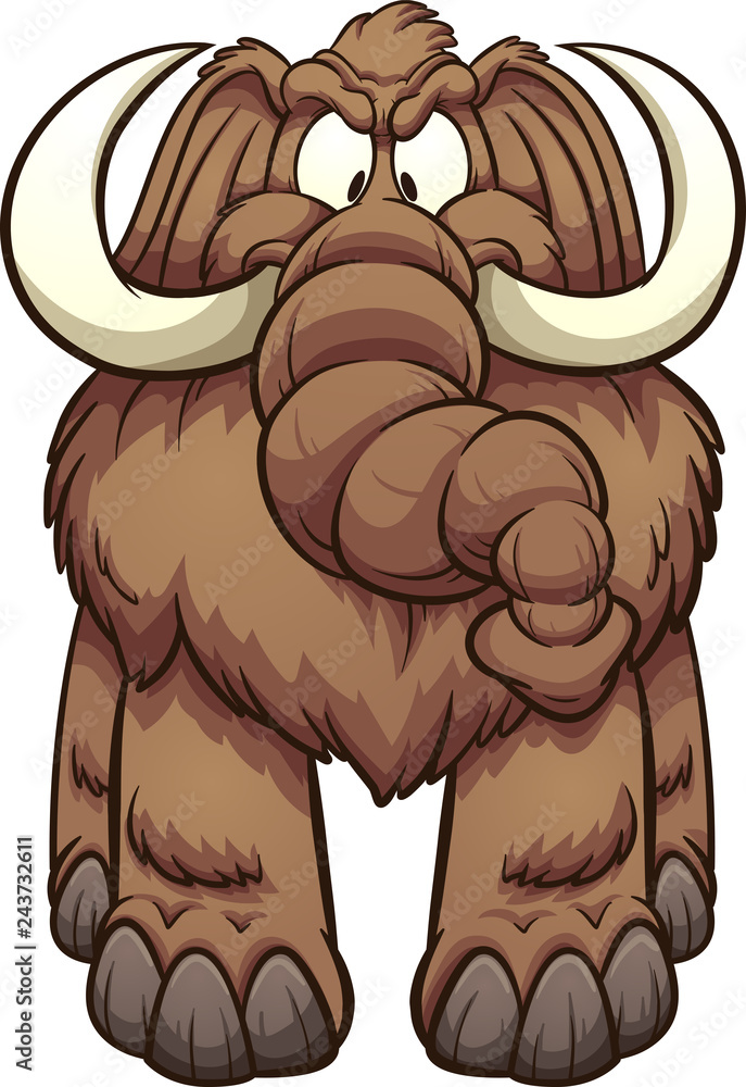 Big angry cartoon mammoth. Vector clip art illustration with simple ...