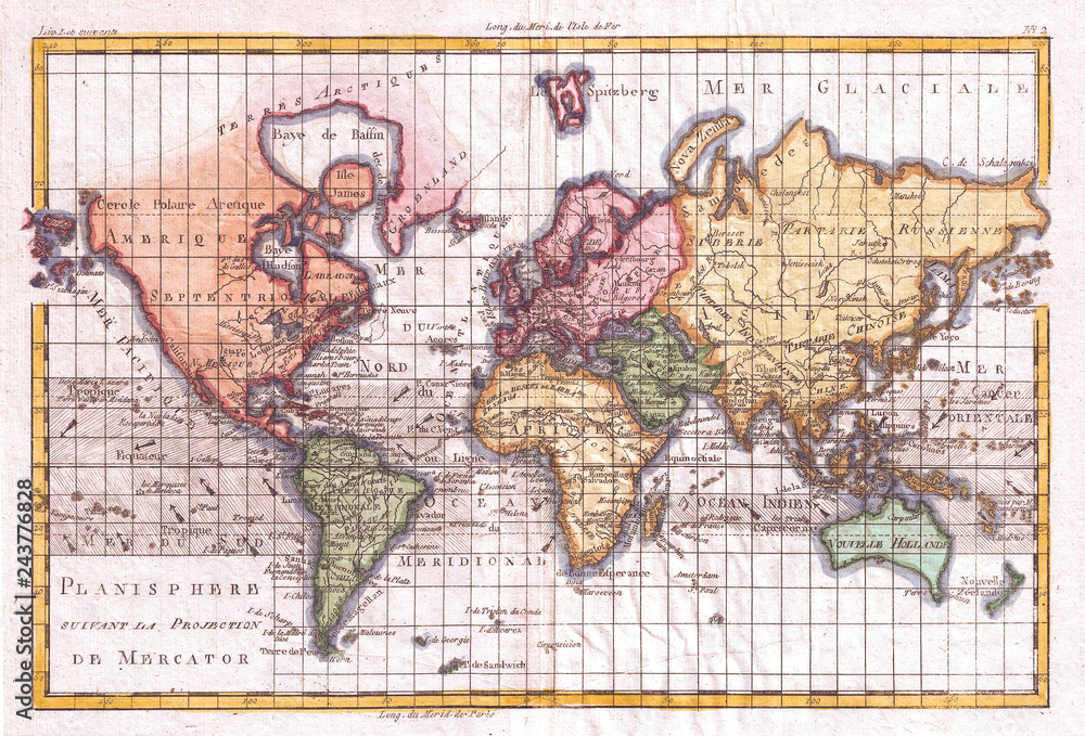 1780, Raynal and Bonne Map of the World, Rigobert Bonne 1727 – 1794 ...