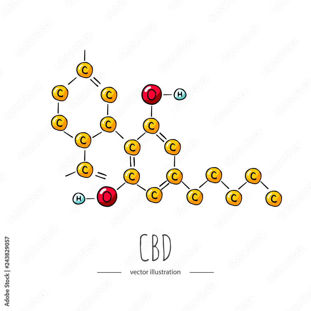 Hand drawn doodle CBD chemical formula.Cannabis icon. Vector ...