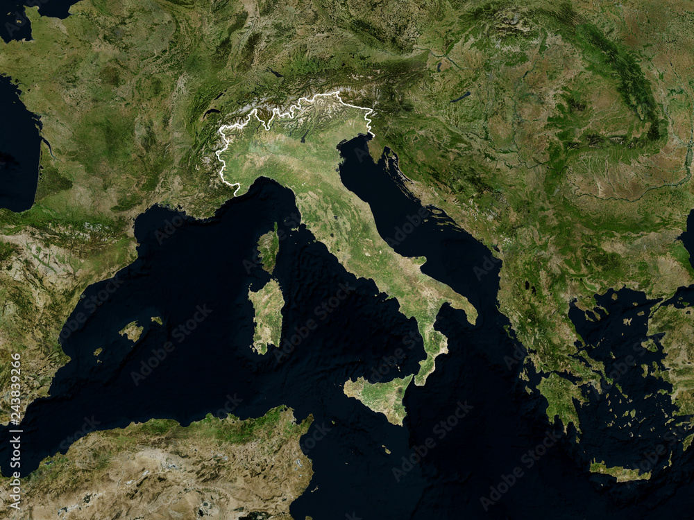 Satellite image of Italy with borders (Isolated imagery of Italy ...